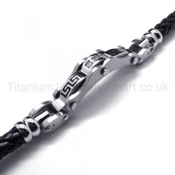Mens Titanium Leather Inlay Diamond Bracelet 18721-£109 - Titanium ...