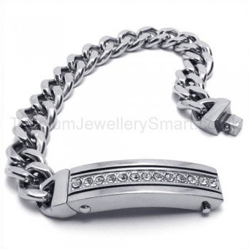 Titanium Single Row Inlay Diamond Curb Link Bracelet 19052-£115 ...