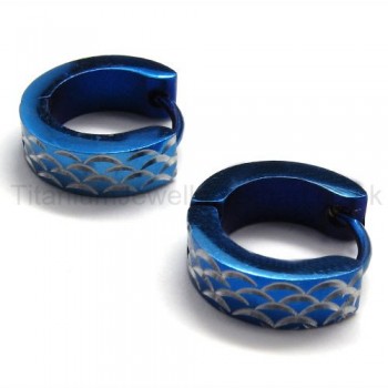 Blue Engraved Titanium Loop Earrings 18095-£68 - Titanium Jewellery UK